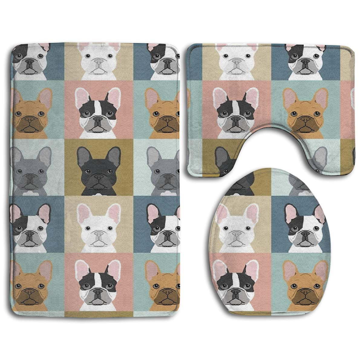 PUDMAD French Bulldog Dog 3 Piece Bathroom Rugs Set Bath Rug Contour ...
