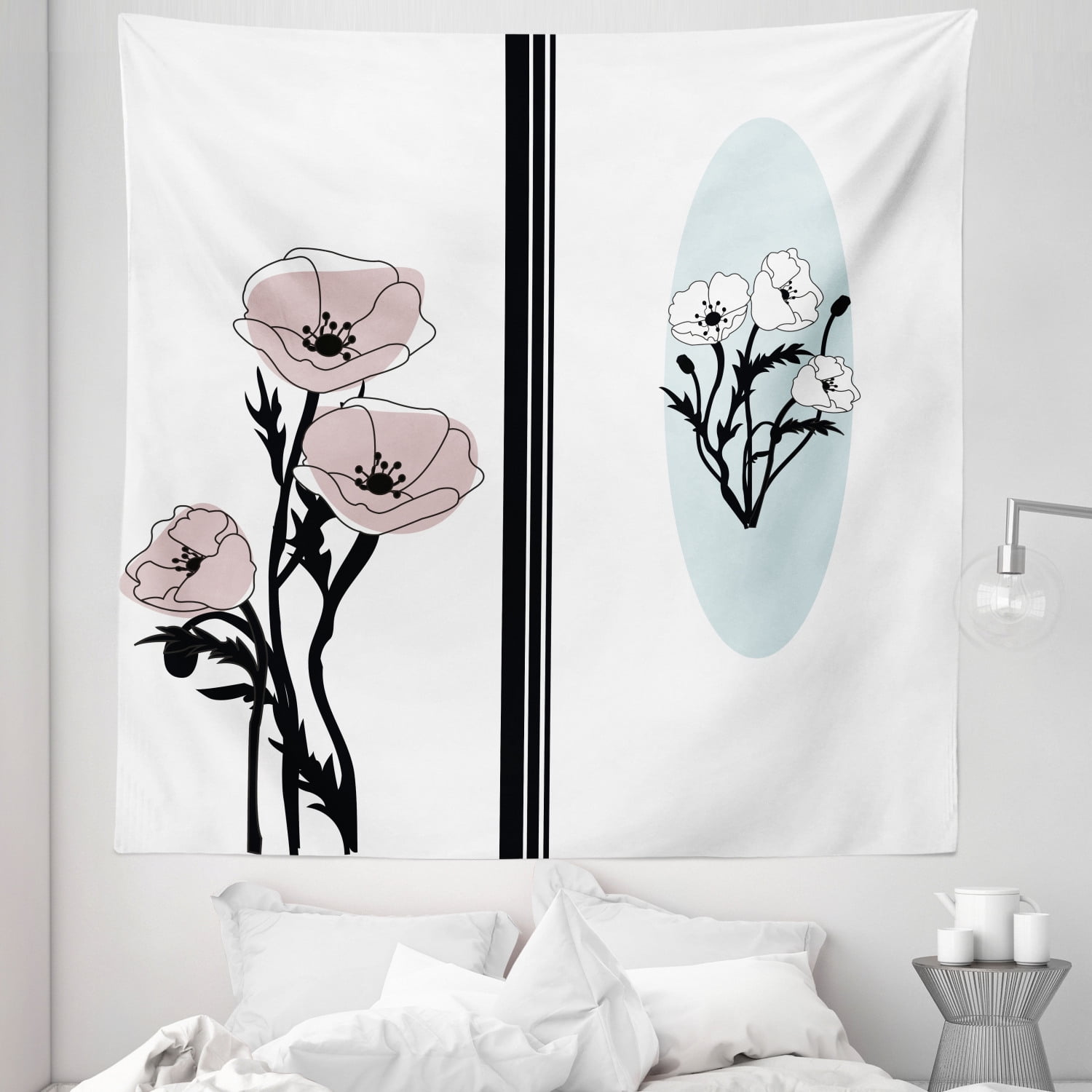 Poppy Flower Tapestry, Bouquet of Pastel Florets Flourishes in ...