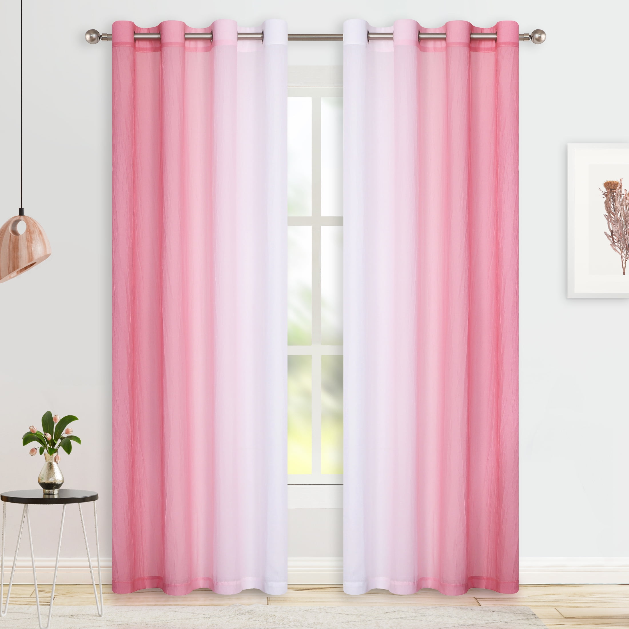 Junvictex Ombre Crushed Chiffon Pink Sheer Curtains 52"Wx84"L for ...