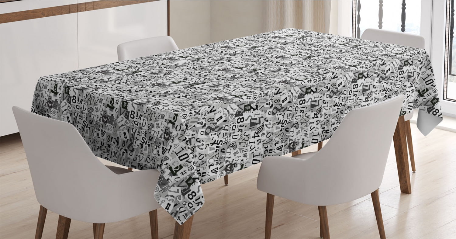 Letter Tablecloth, Greyscale Illustration of Numbers Letters Collage ...