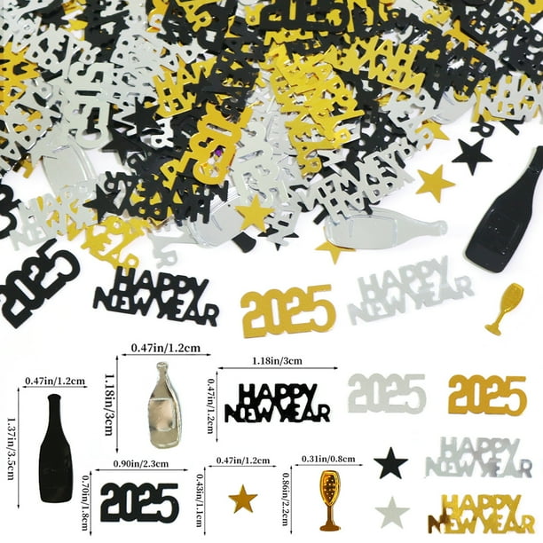 Confeti de Año Nuevo para mesa, dorado, negro, plateado, 2025, confeti ...