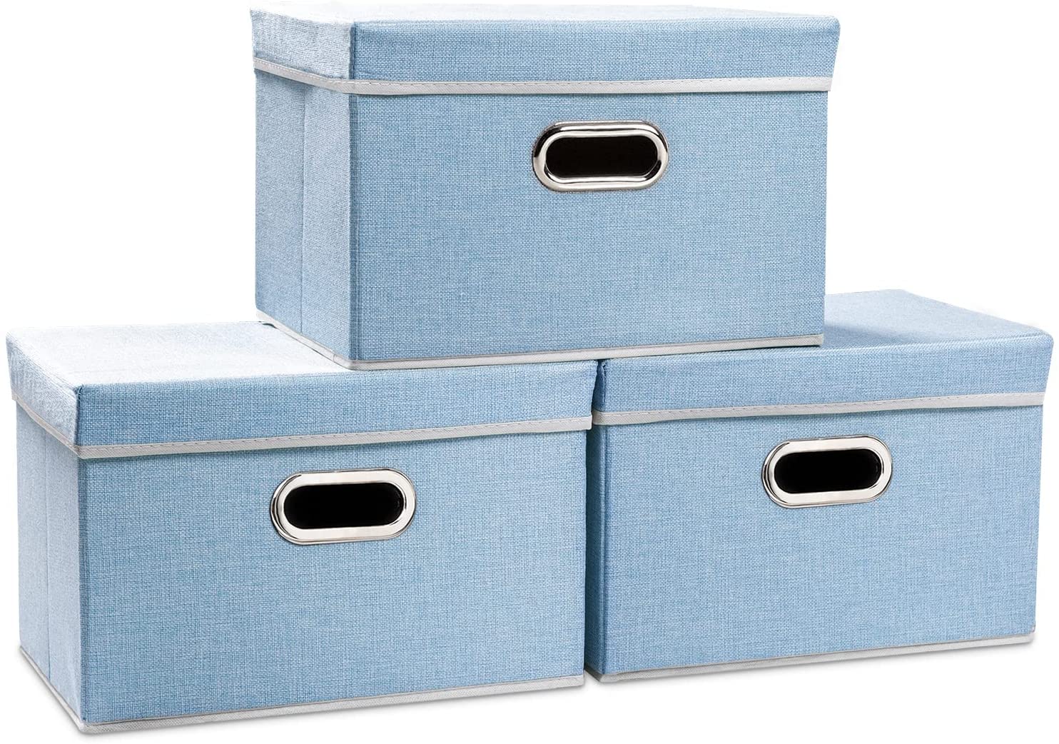 Collapsible Storage Bin with Lid [3-Pack] Fabric Foldable Storage Box ...