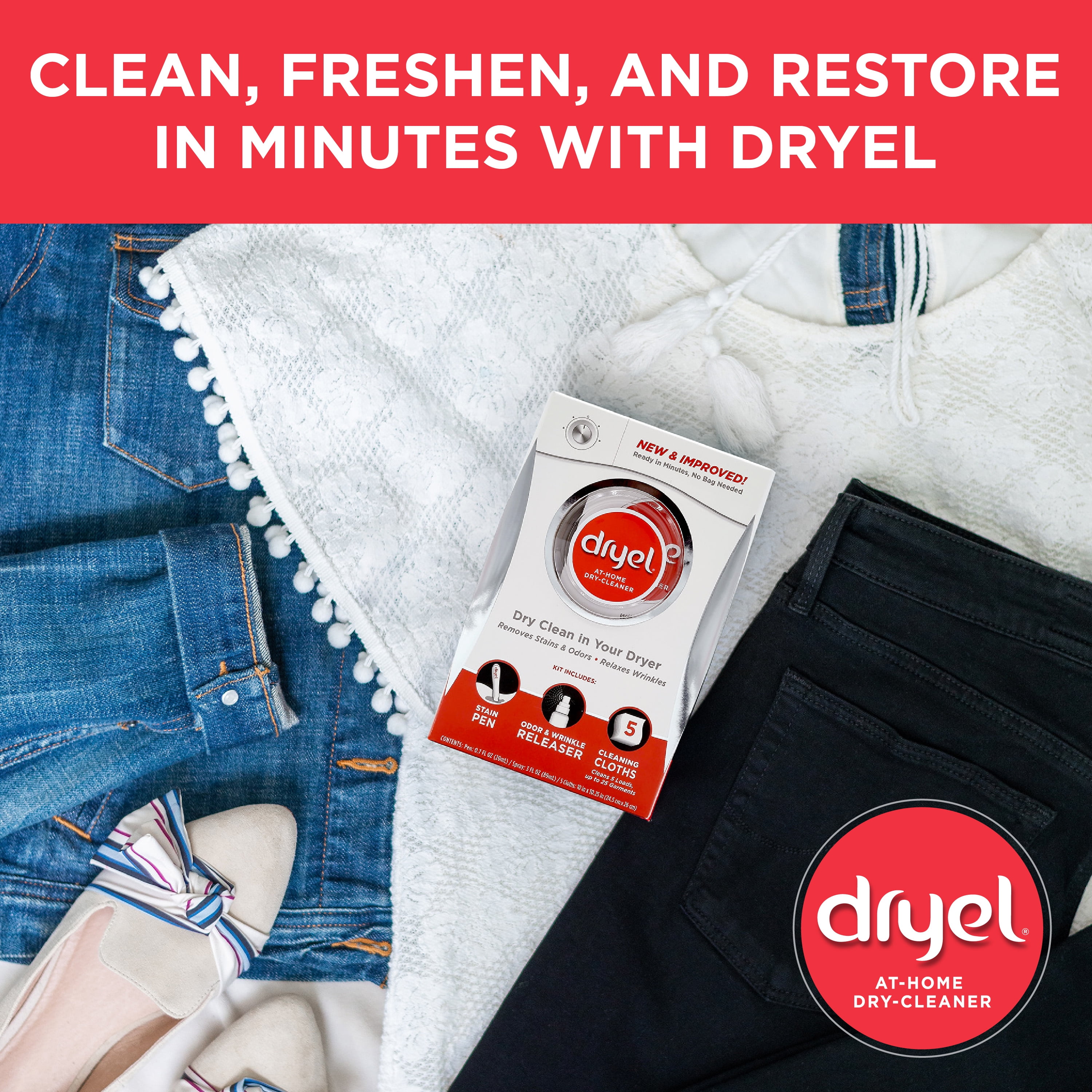 Dryel at Home Dry Cleaner Starter Kit with 6 Cleaning Cloths, Fresh ...