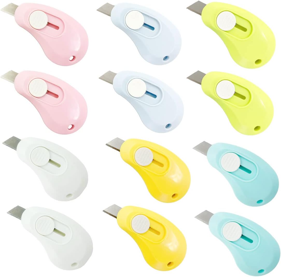 Mini Retractable Box Cutters, 12Pcs Cute Eggplant Paper Cutter Letter ...