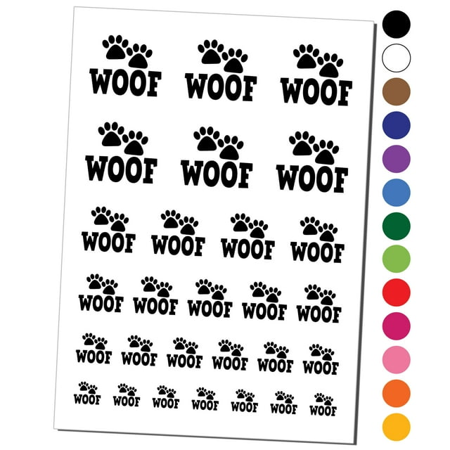 Woof Dog Paw Prints Fun Text Water Resistant Temporary Tattoo Set Fake ...