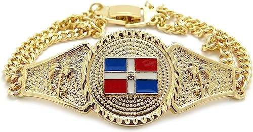 Icemond Dominican Republic Flag Center Piece 8 Inches Cuban Link Chain ...