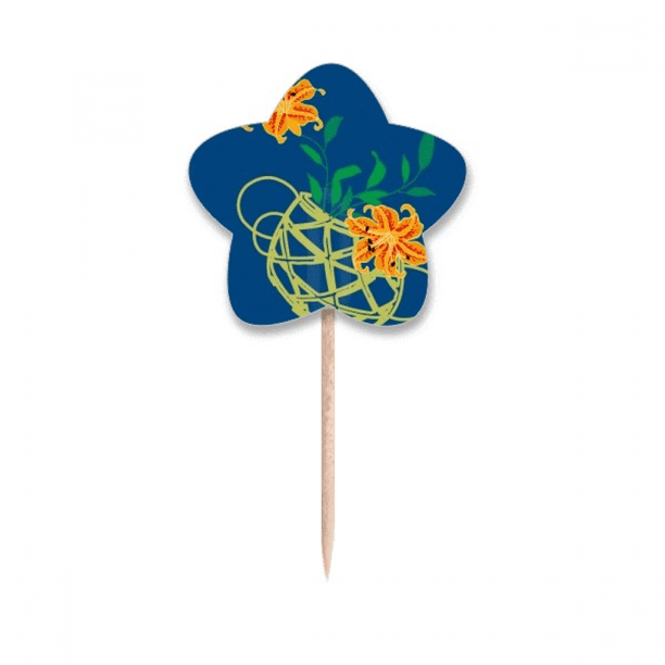 PaintingJ apanese Yellow Flower Toothpick Flags Star Lable Cupcake ...