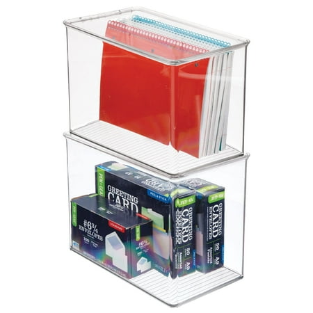 mDesign Tall Plastic Stackable Home, Office Supplies Storage Organizer ...