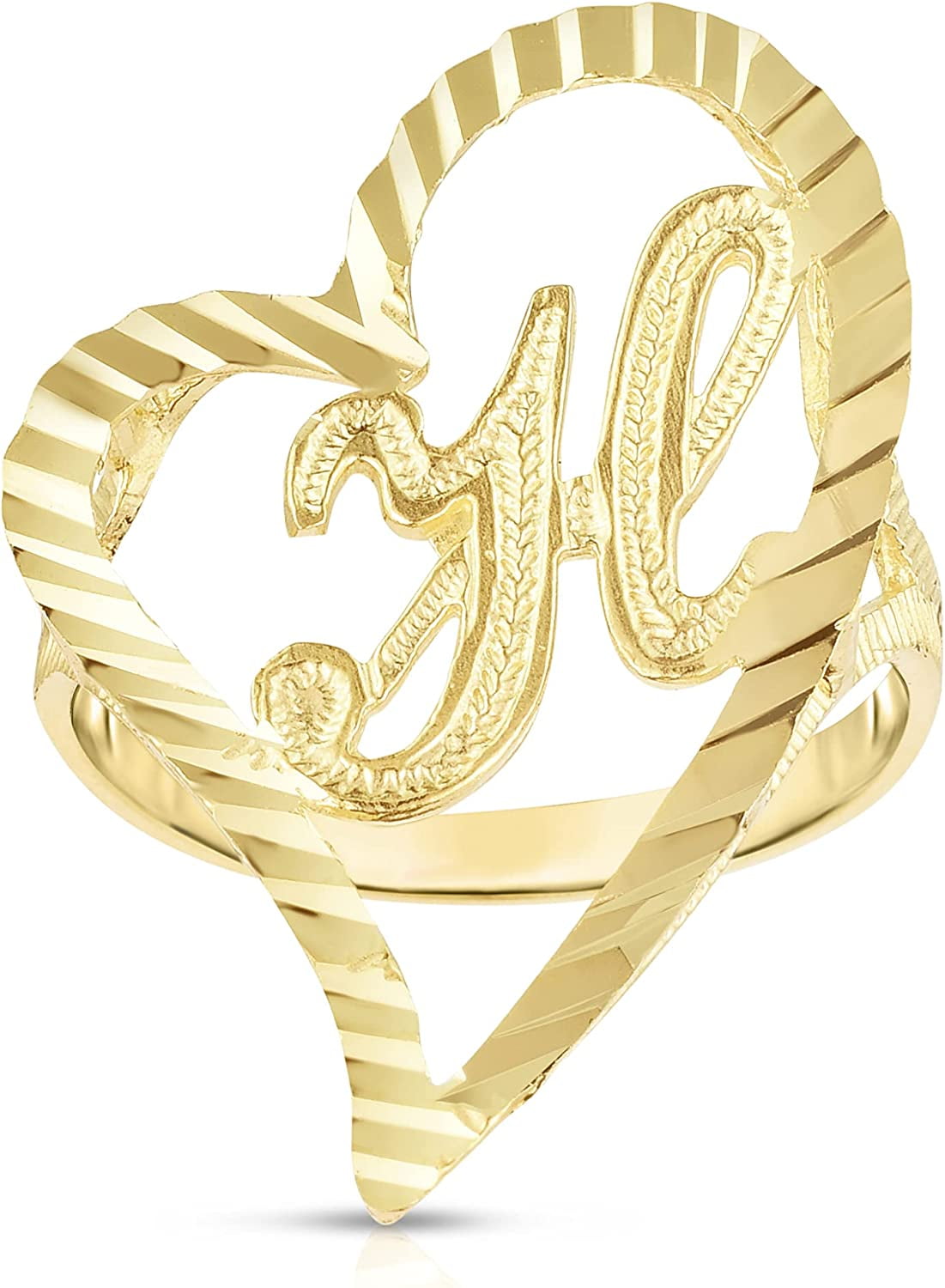 Floreo 10k Yellow Gold A-Z Cursive Letter and Heart Initial Ring, Large ...