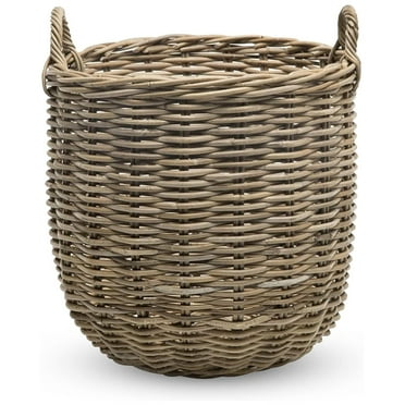 UlaREYoy Kobo Rattan Round Planter, Gray Decorative Storage Basket ...