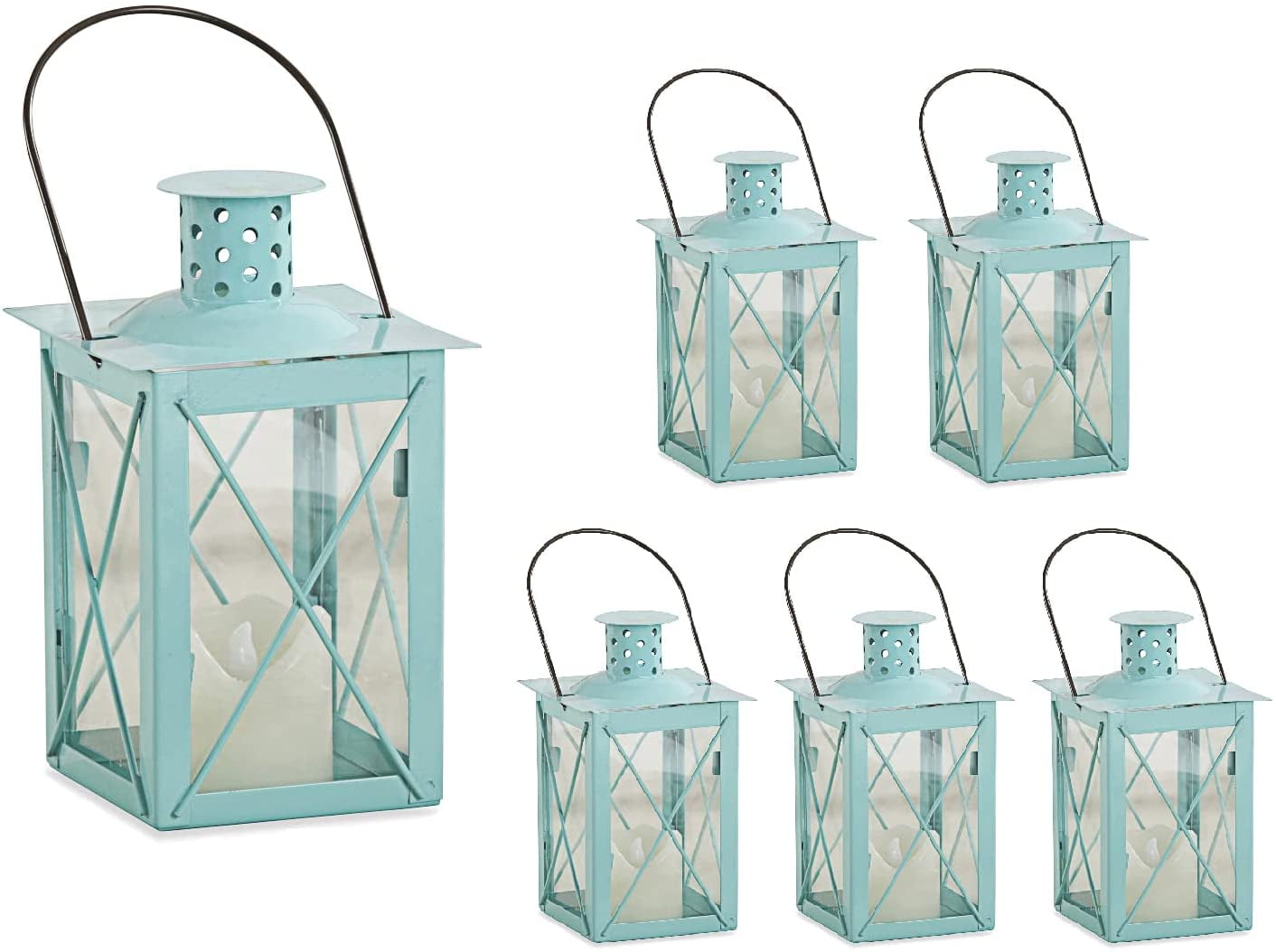 Kate Aspen Medium Decorative Lanterns - Set of 6 - Luminous Blue Metal ...