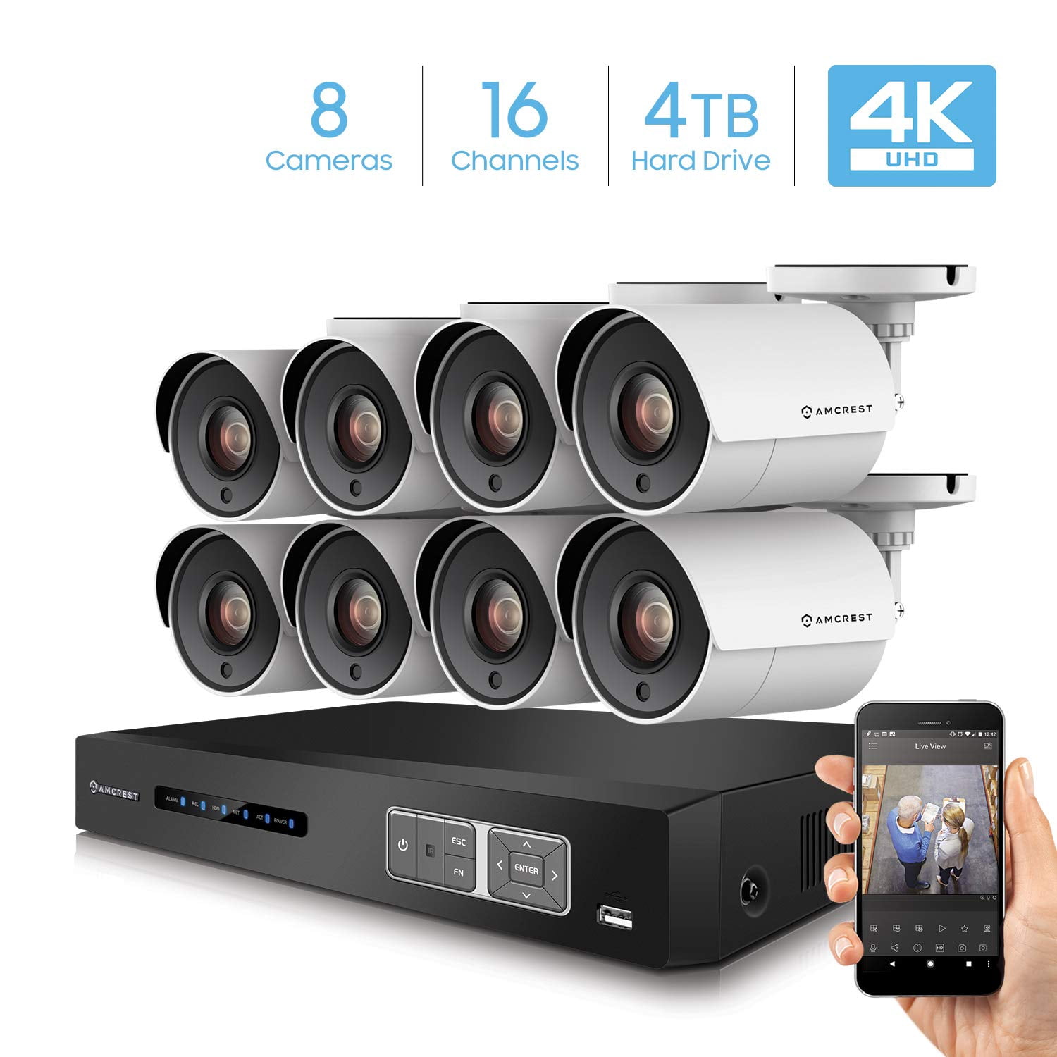 Amcrest 4K Security Camera System 16CH 8MP HD CVI Video DVR With 8X 4K