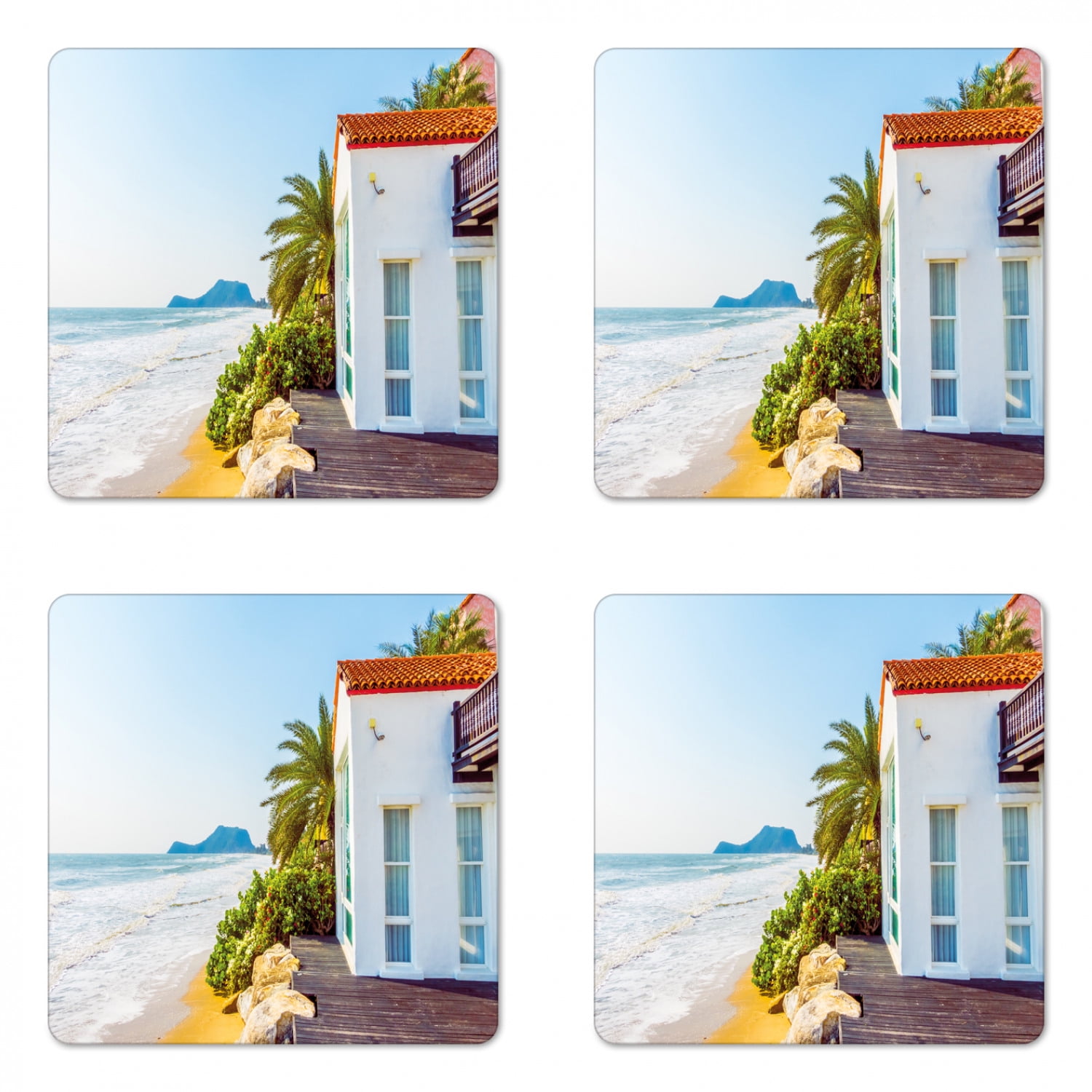 Ocean Coaster Set of 4, Coastal Charm Themed Beach House Porch View ...