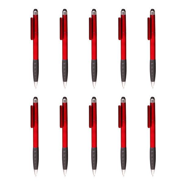 10 Twist Plastic Stylus Pens Pack - Ballpoint, Rubber Grip - Red ...