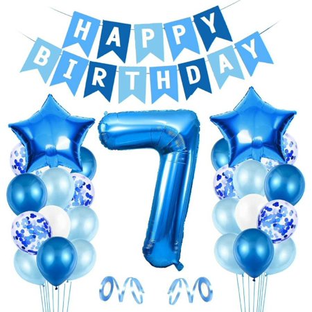 Blue Number 7 Balloon for 7th Birthday, 40 Inch Giant Foil Balloon Blue ...