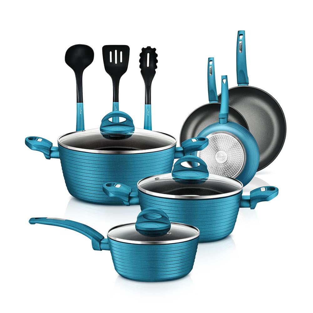 NutriChef 12 Piece Nonstick Home Cookware Set w/ Lids & Cool Touch ...
