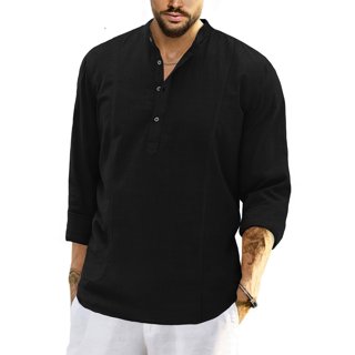 Pejock Big and Tall Men's Cotton Linen Henley Shirt Long Sleeve Turndown Collar Casual Beach T ...