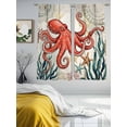 Ocean Red Octopus Retro Wood Sheer Curtains 2 Panels Set Nautical ...