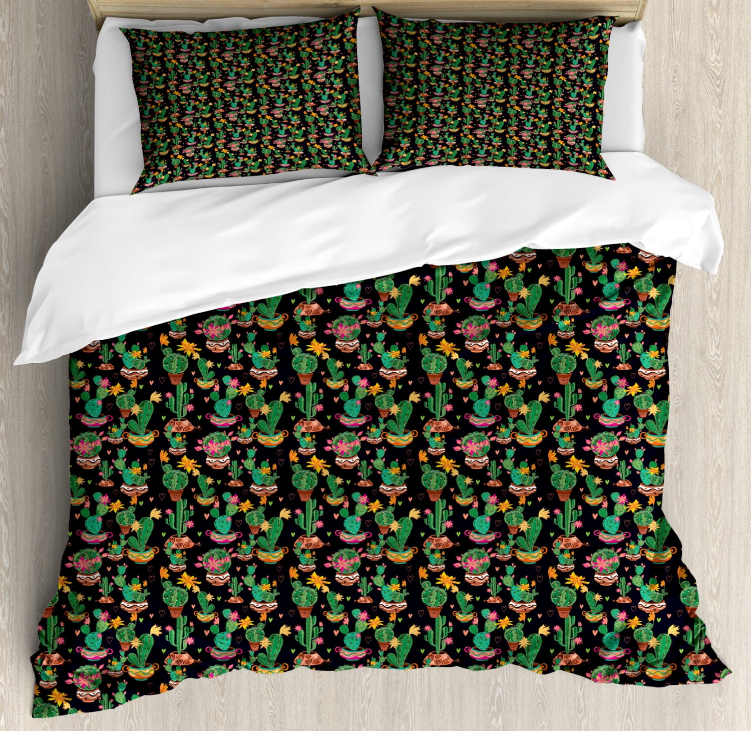 Cactus Print Duvet Cover Set King Size, Colorful Layout of Different ...