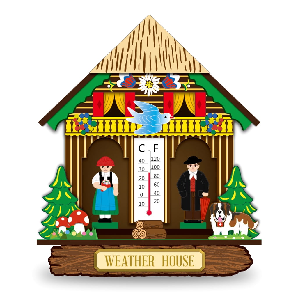 for Creative Wooden House Barometer Thermometer Wall Mounted Weather ...
