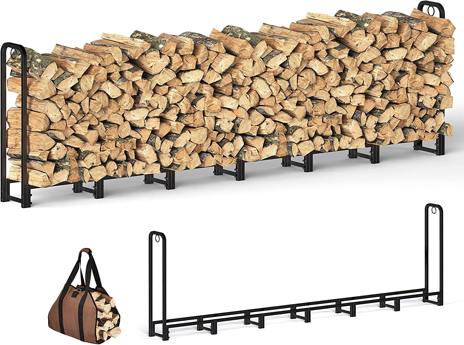 Firewood Rack Outdoor 40in with Waterproof Cover - Heavy Duty Log Rack ...