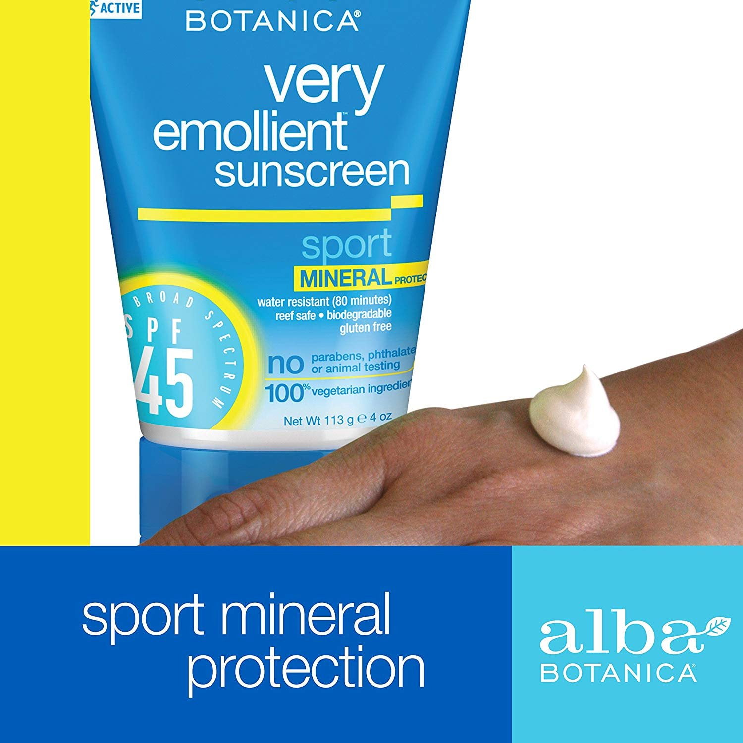 Alba Botanica Very Emollient Sport Mineral Sunscreen SPF 45-4 oz ...