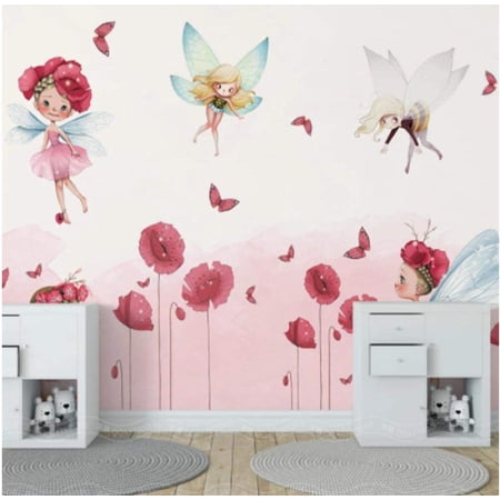 3D Wall Mural Hand-Painted Floral Sprites Wallpaper For Kids Room ...