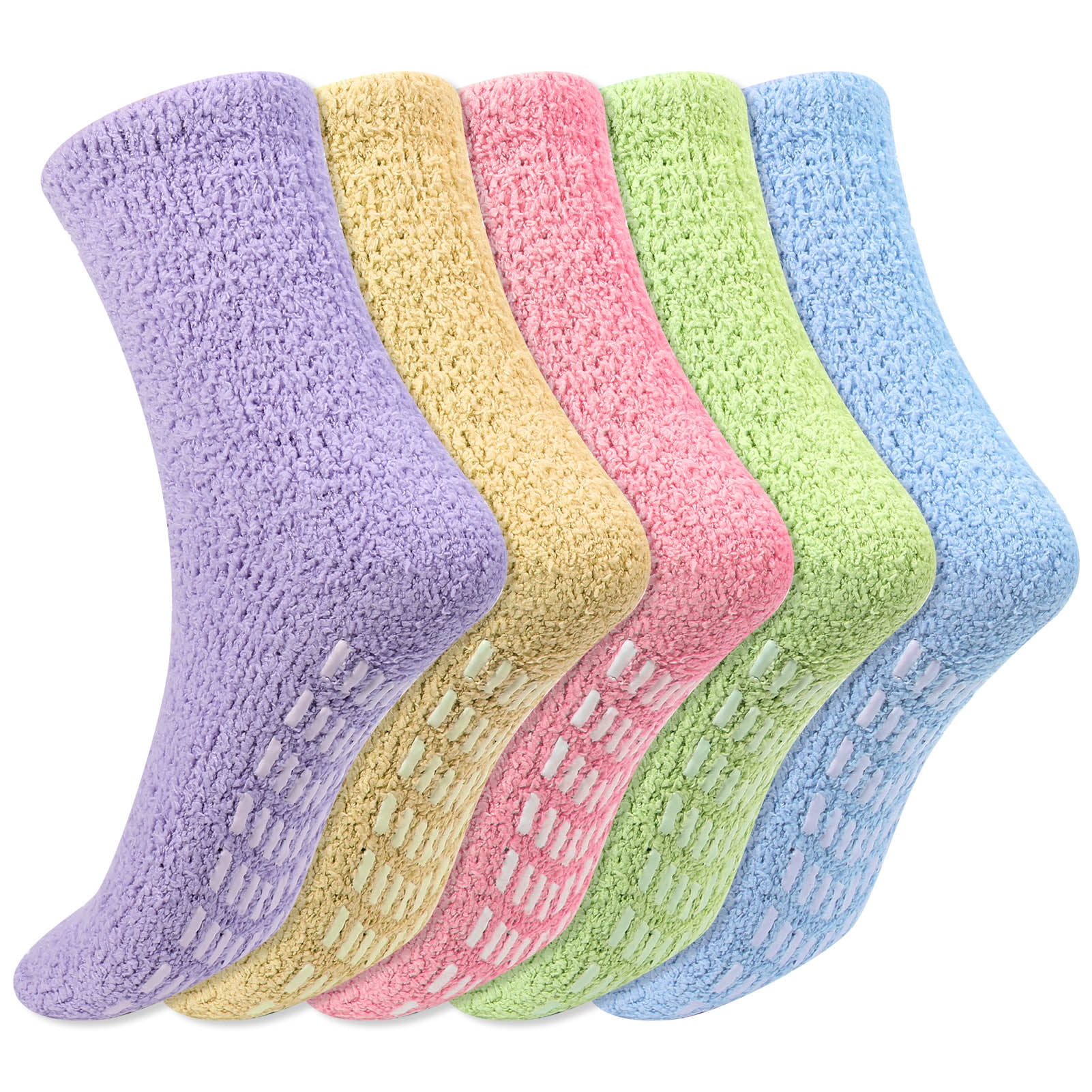 Springcorner 5 Pairs Fuzzy Socks For Women Non Slip Fluffy Soft Warm