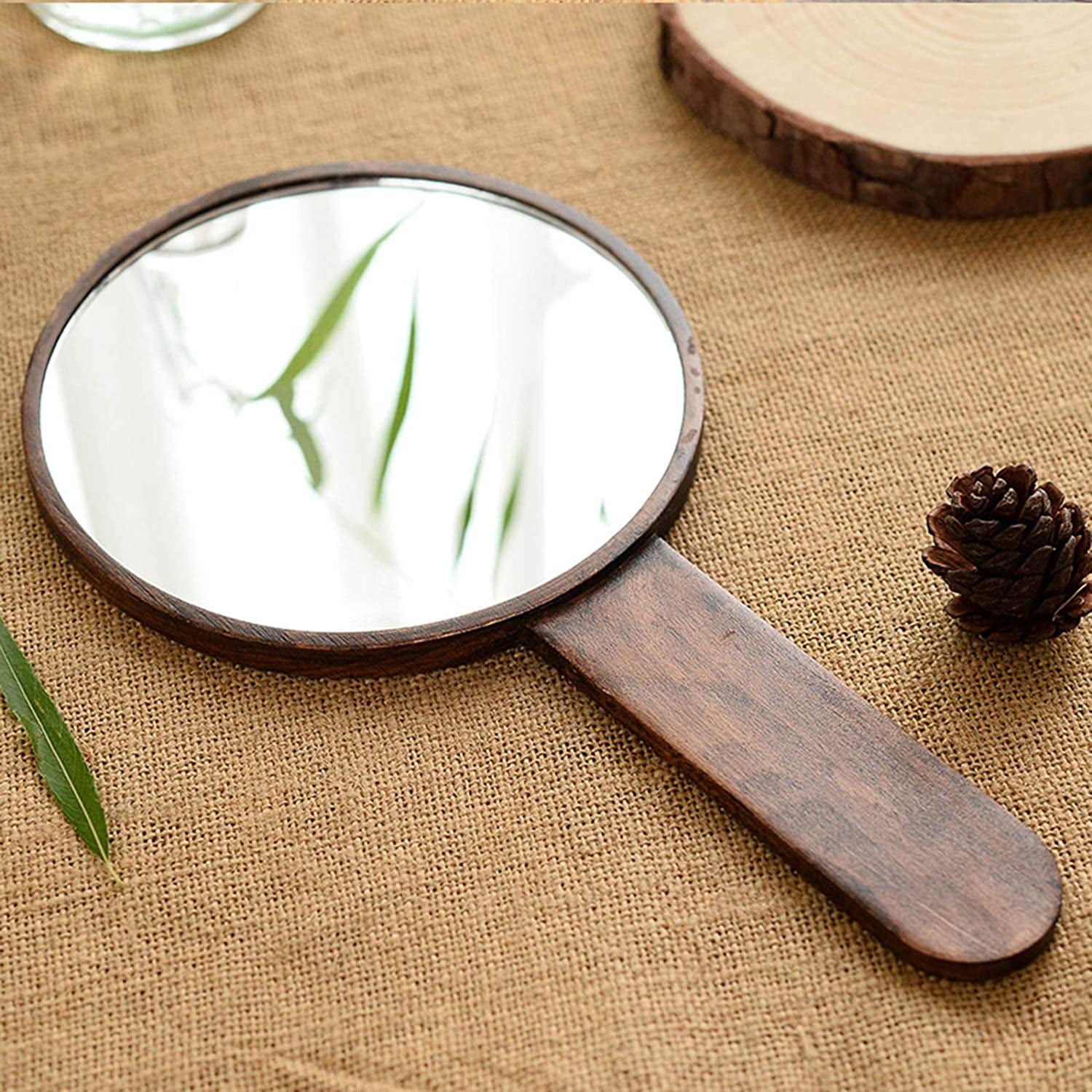 Handheld Mirror with Handle, Hand Held HD Mirror Wooden Frame, Salon ...