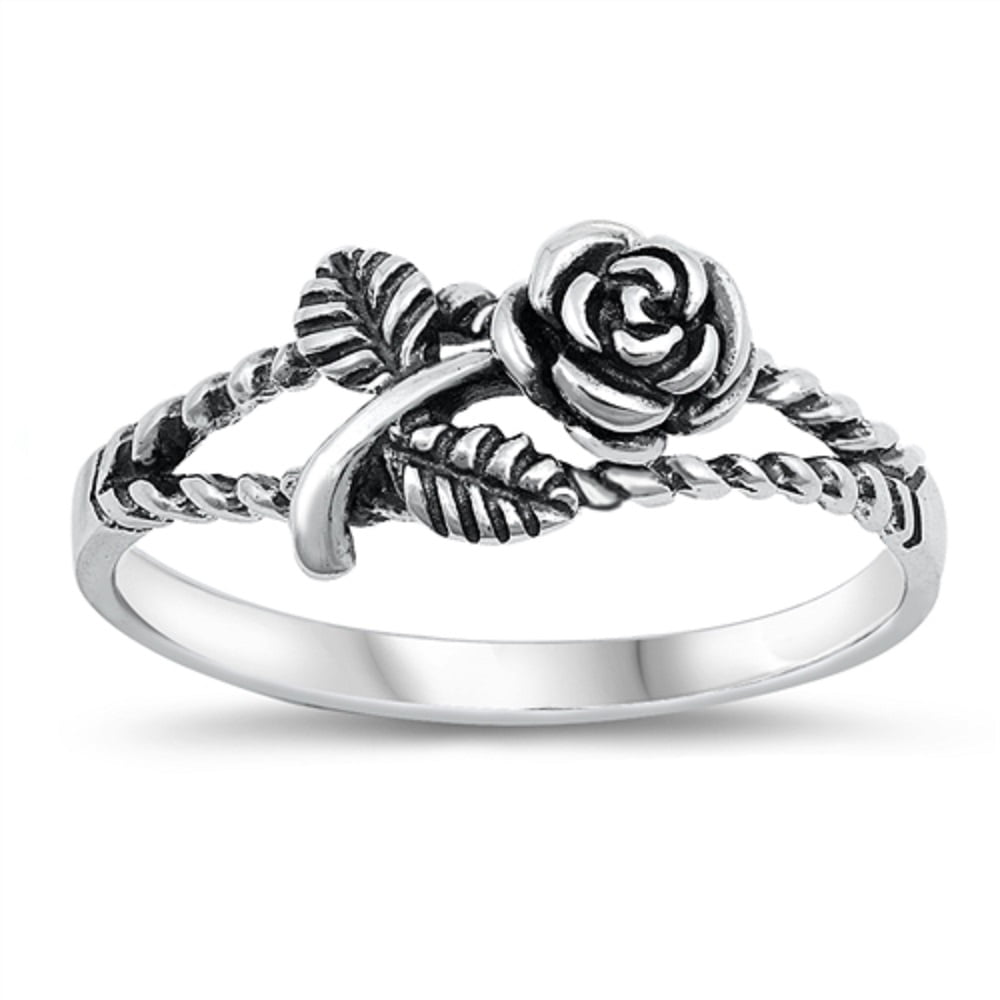 Sterling Silver Rose Flower Ring Size 7 - Walmart.com