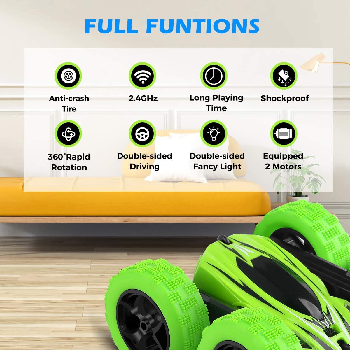 Remote Control car,2.4GHz Electric Race Stunt Car,Double Sided 360° Rolling Rotating Rotation ...