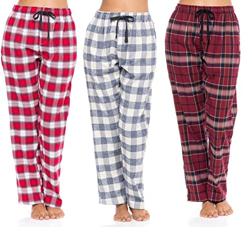 Sexy Basics 3 Pack Women's Cotton Flannel Drawstring Lounge Pants With ...