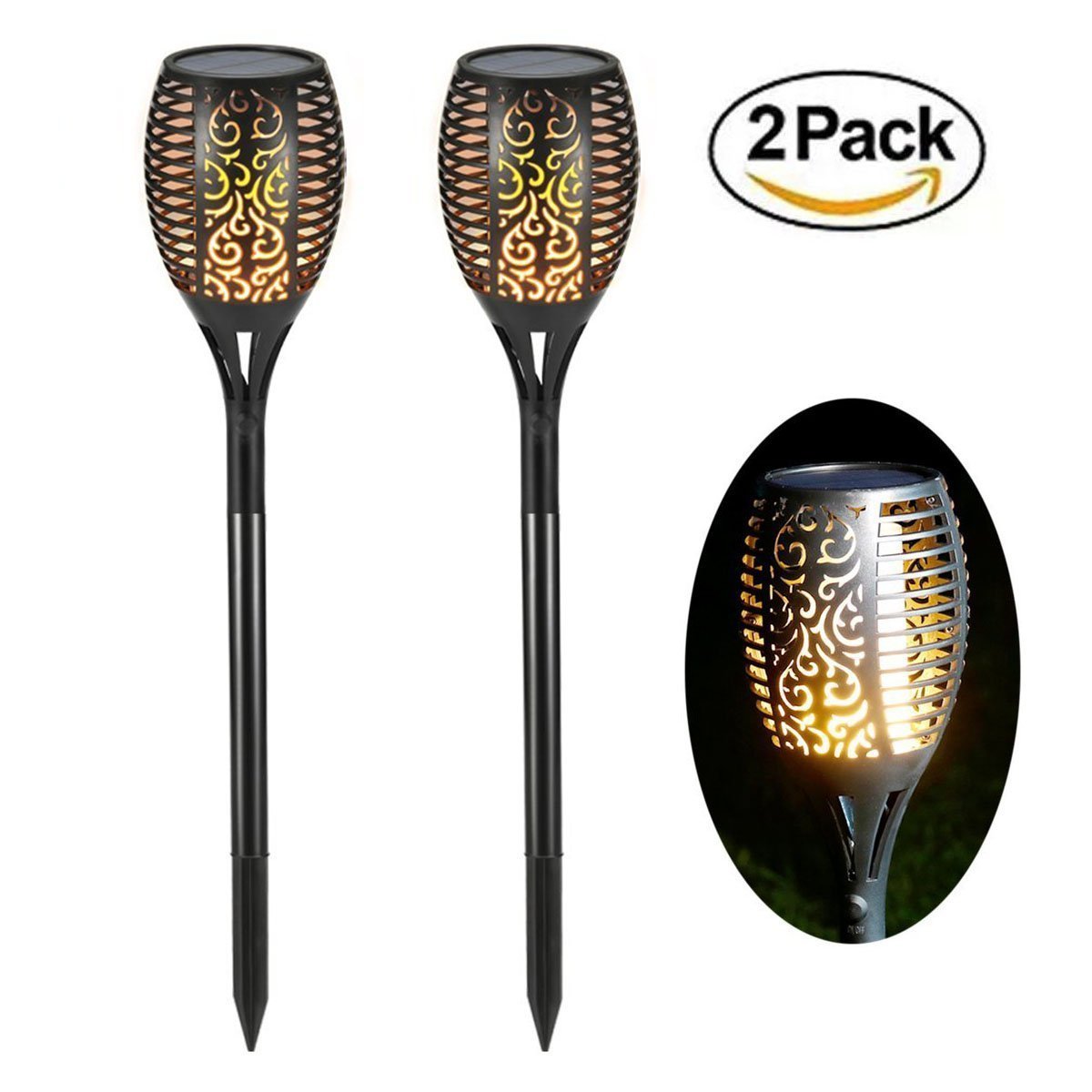 Solar Lights Upgraded, Waterproof Flickering Flames Torches Lights ...
