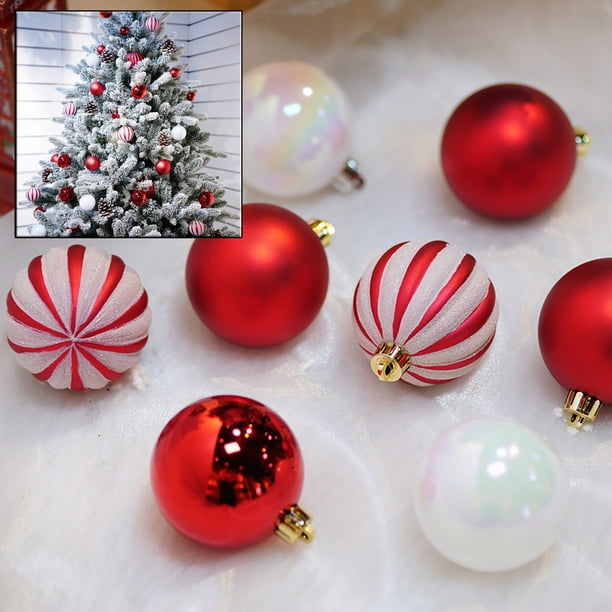 Red and white christmas baubles store
