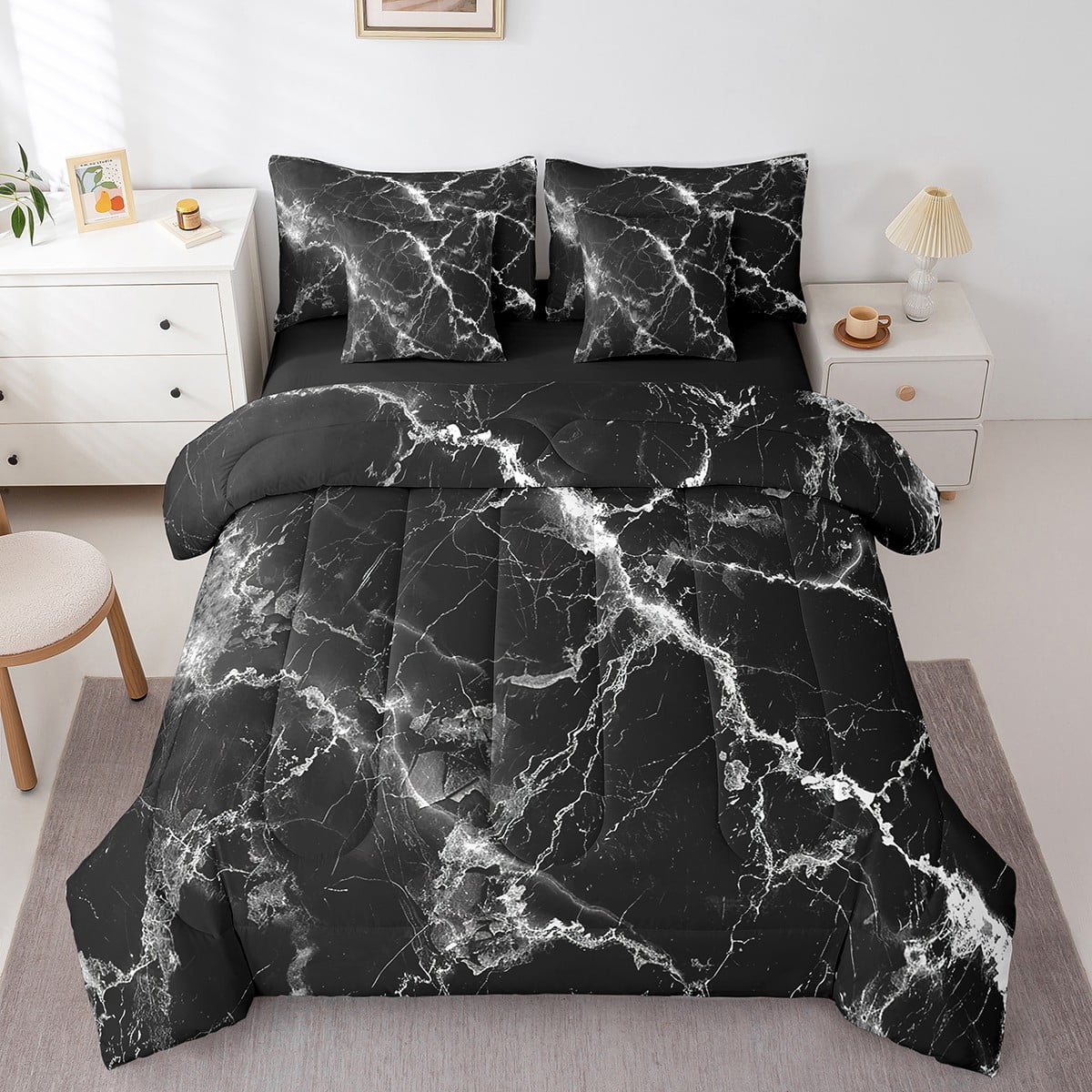 Click here for Yst 7 Pcs Black Marble Comforter Set Full Size  Ar... prices