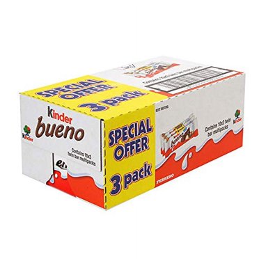 Kinder Bueno Milk Chocolate and Hazelnut Cream Candy Bar, 30 Packs, 2 ...