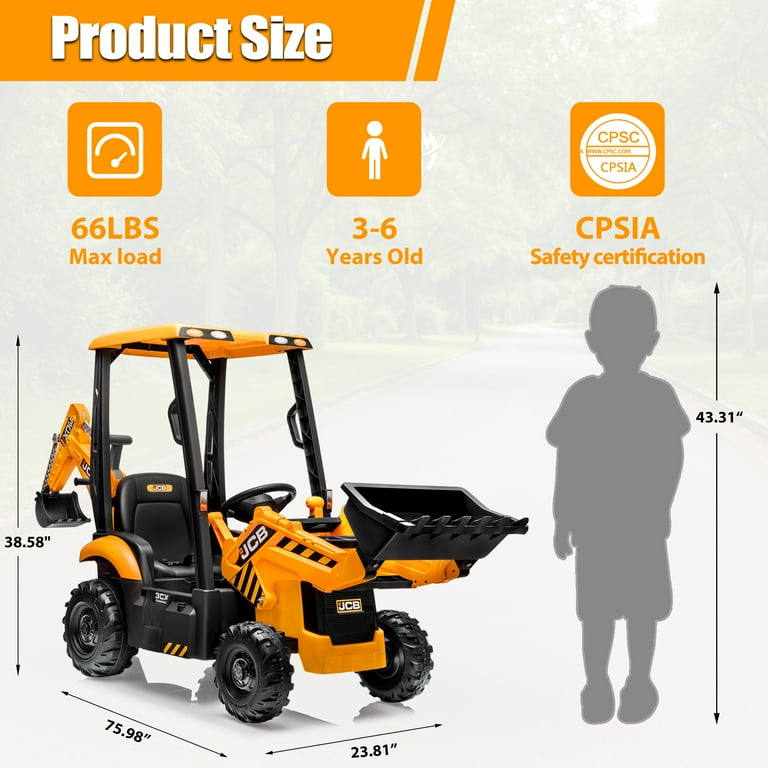 12V Battery Powered Toy JCB 12V Electric Ride-On Backhoe Loader For ...