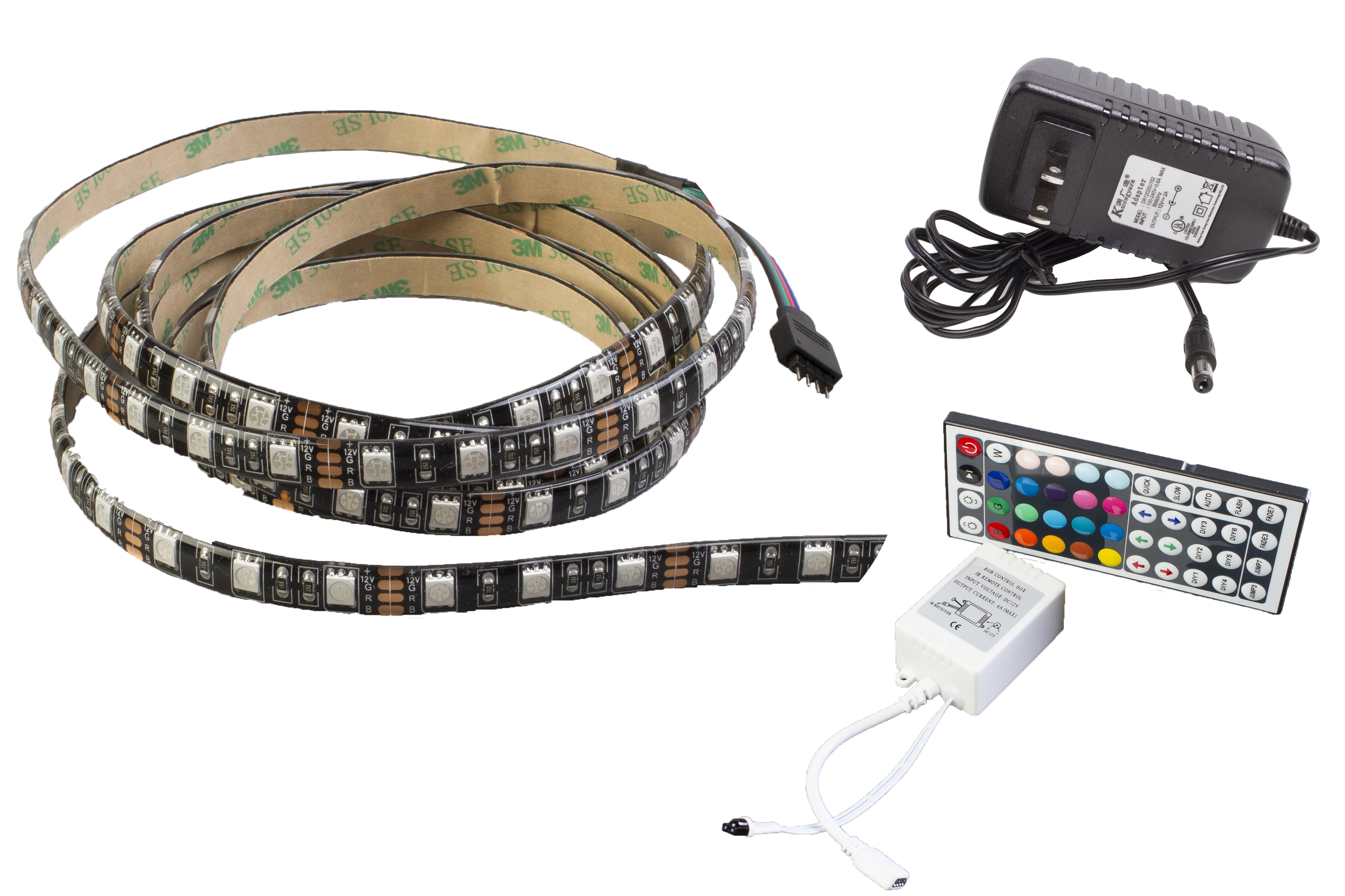 8ft RGB Color LED Strip Light, Black Series Multi-color + Controller ...