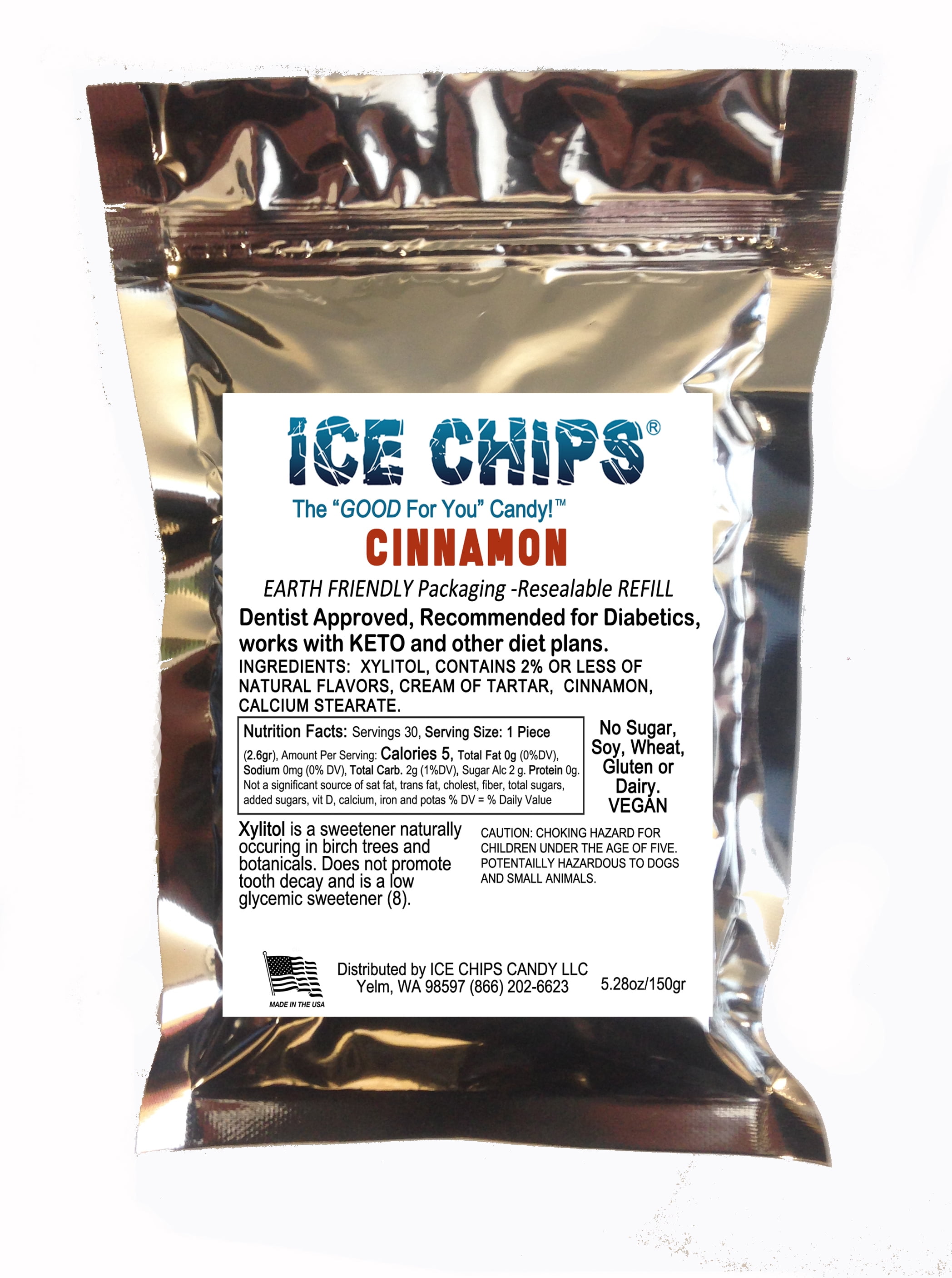 ICE CHIPS Xylitol Candy in Large 5.28 oz Resealable Pouch; Low Carb ...