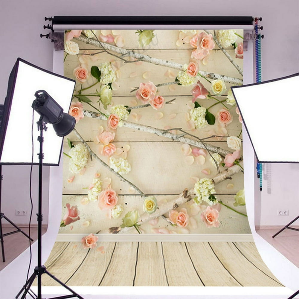 3x5ft Studio Photo Video Photography Backdrops Rose Wall & Wood Planks ...