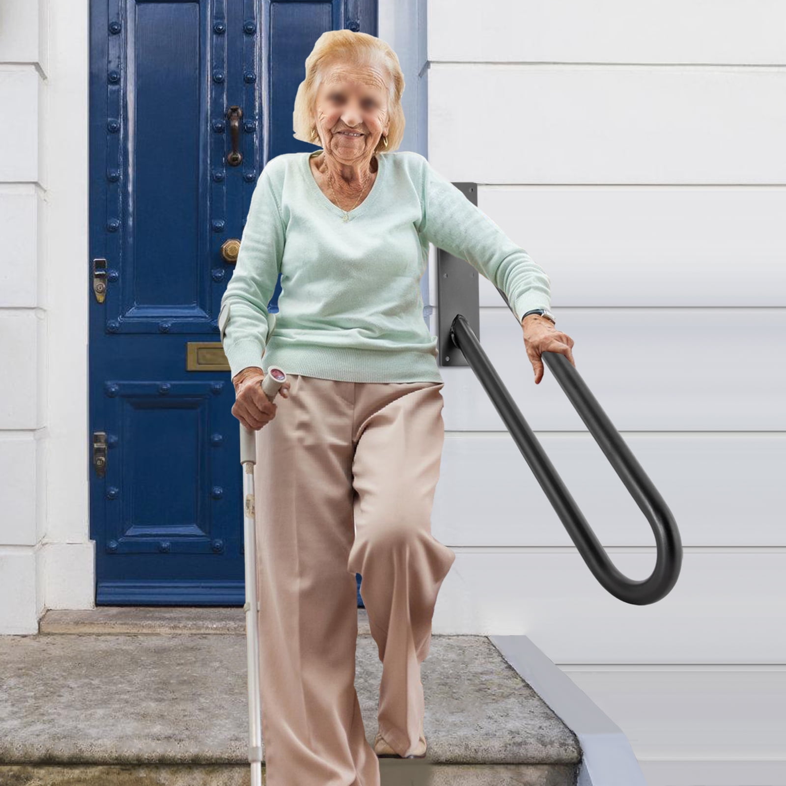 Miumaeov U-Shaped Handrail Wall Mount Handrail Garage Railing Black ...