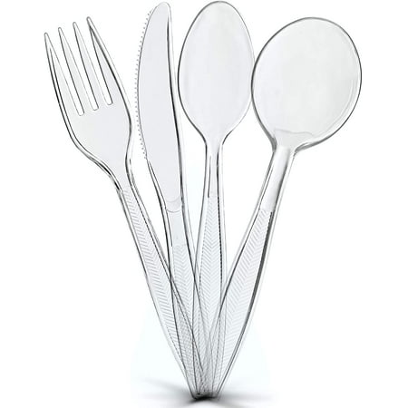 IUIT Clear Plastic Cutlery Combo Disposable Medium Weight Utensils ...