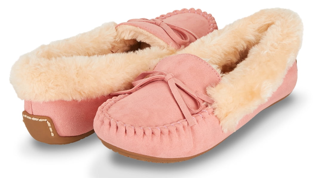 Floopi Womens Indoor/Outdoor Basic Memory Foam Moccasin Slipper W/Faux ...
