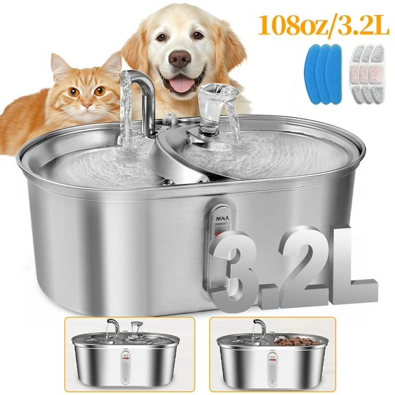 Vetiflow Dog Bowl, 3.2L Stainless Steel Pet Water Fountain with 4-Stage ...