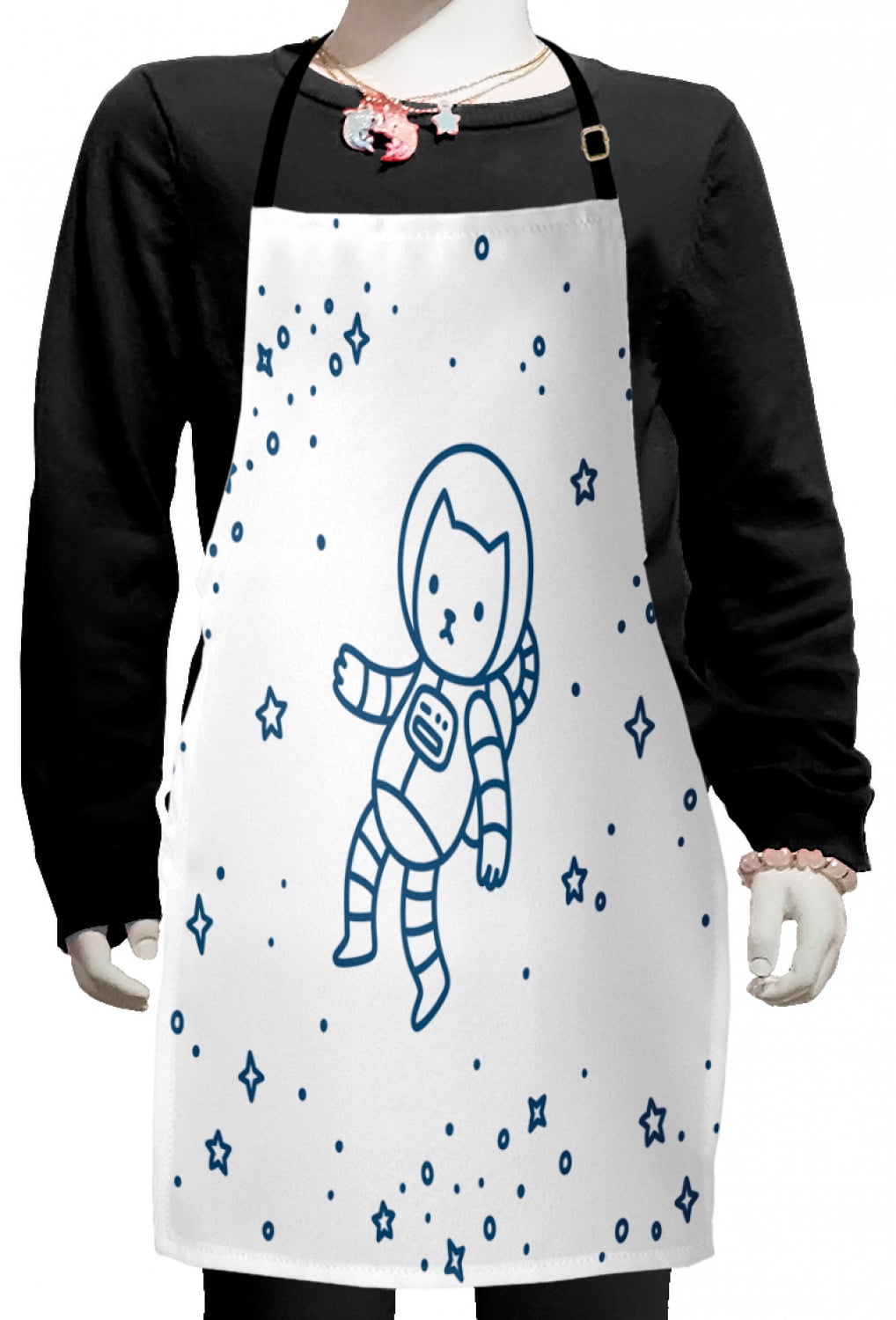 Cat Kids Apron, Cartoon Astronaut Pioneer Cat Flying in Outer Space ...