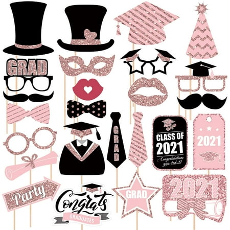 26Pcs Rose Gold Graduation Photo Booth Props with Glue Points and ...