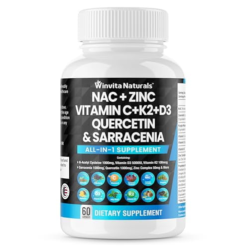 NAC Supplement N-Acetyl Cysteine 1000mg Vitamin C Vitamin D3 K2, Zinc ...