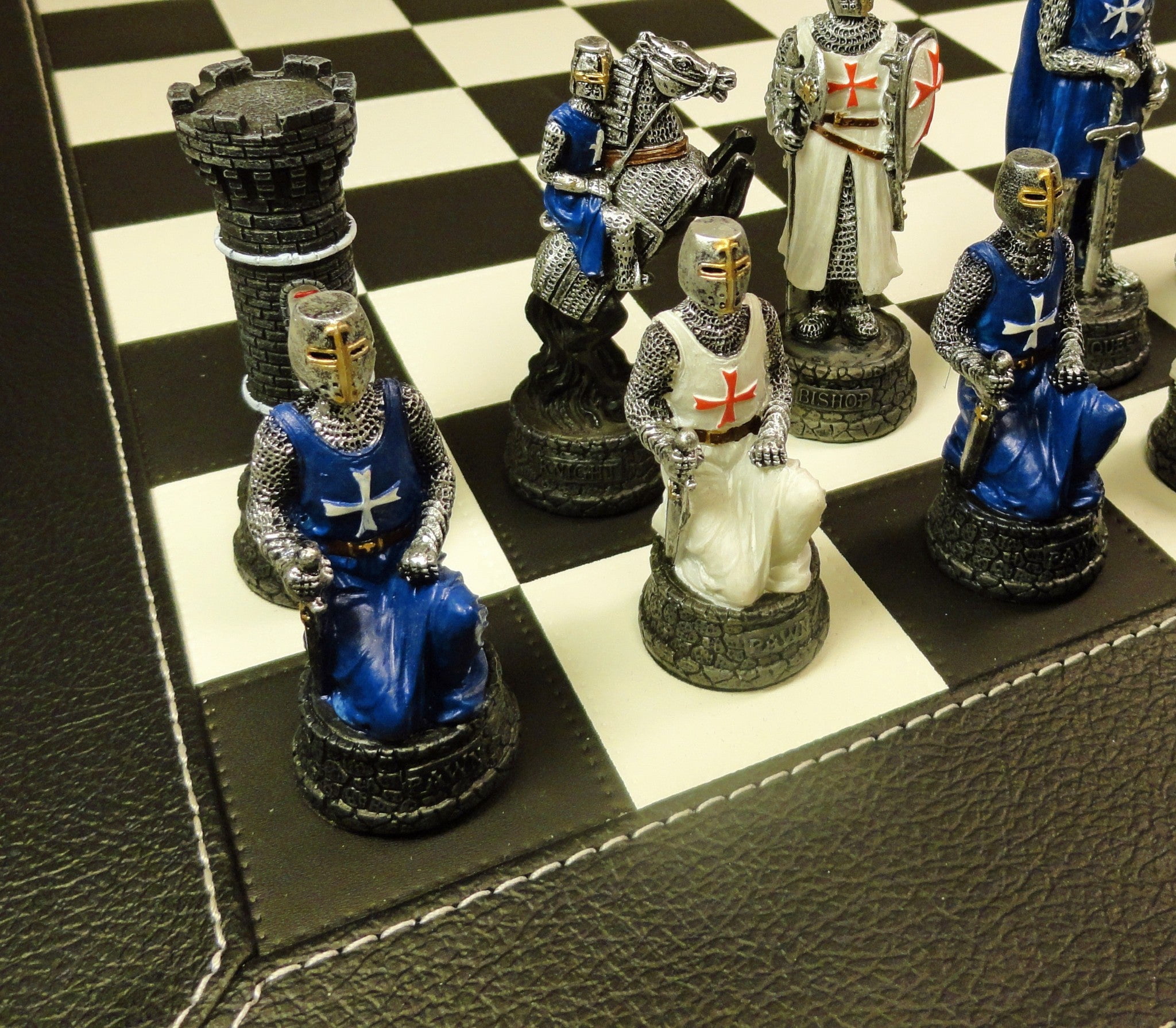 Medieval Times Crusades BLUE & WHITE Maltese Knight Chess Set Faux ...
