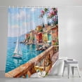 Abstract Town Shower Curtains for Bathroom, Sailboat Houses Sea Wine ...