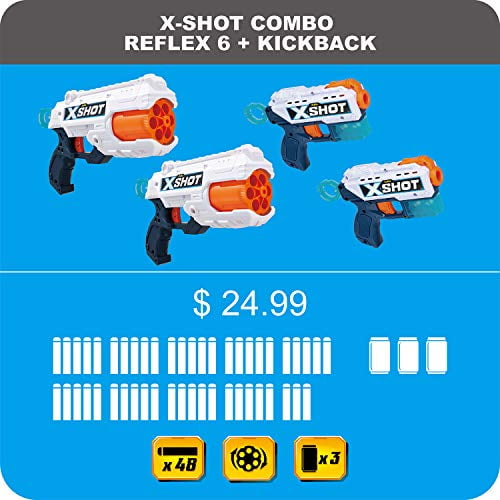 Buy XShot Excel Double Kickback Double Reflex 6 Foam Dart Blaster Combo ...